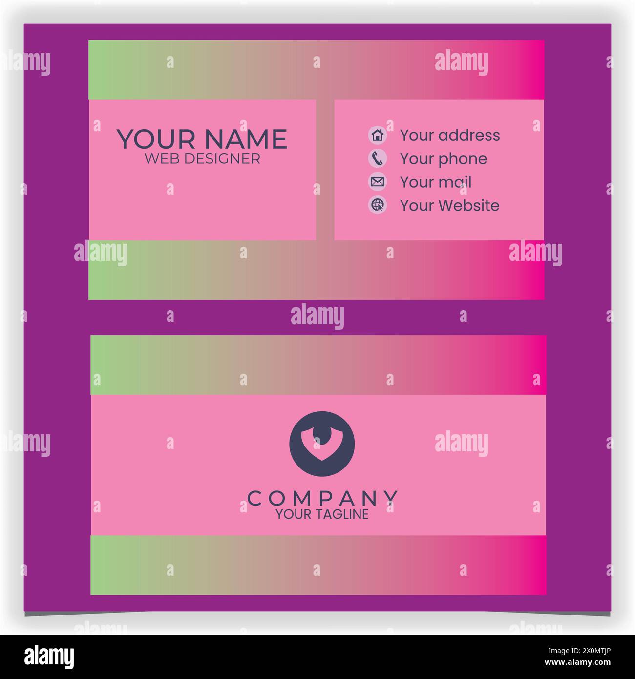 Vector business card with pink flat design template Stock Vector Image ...