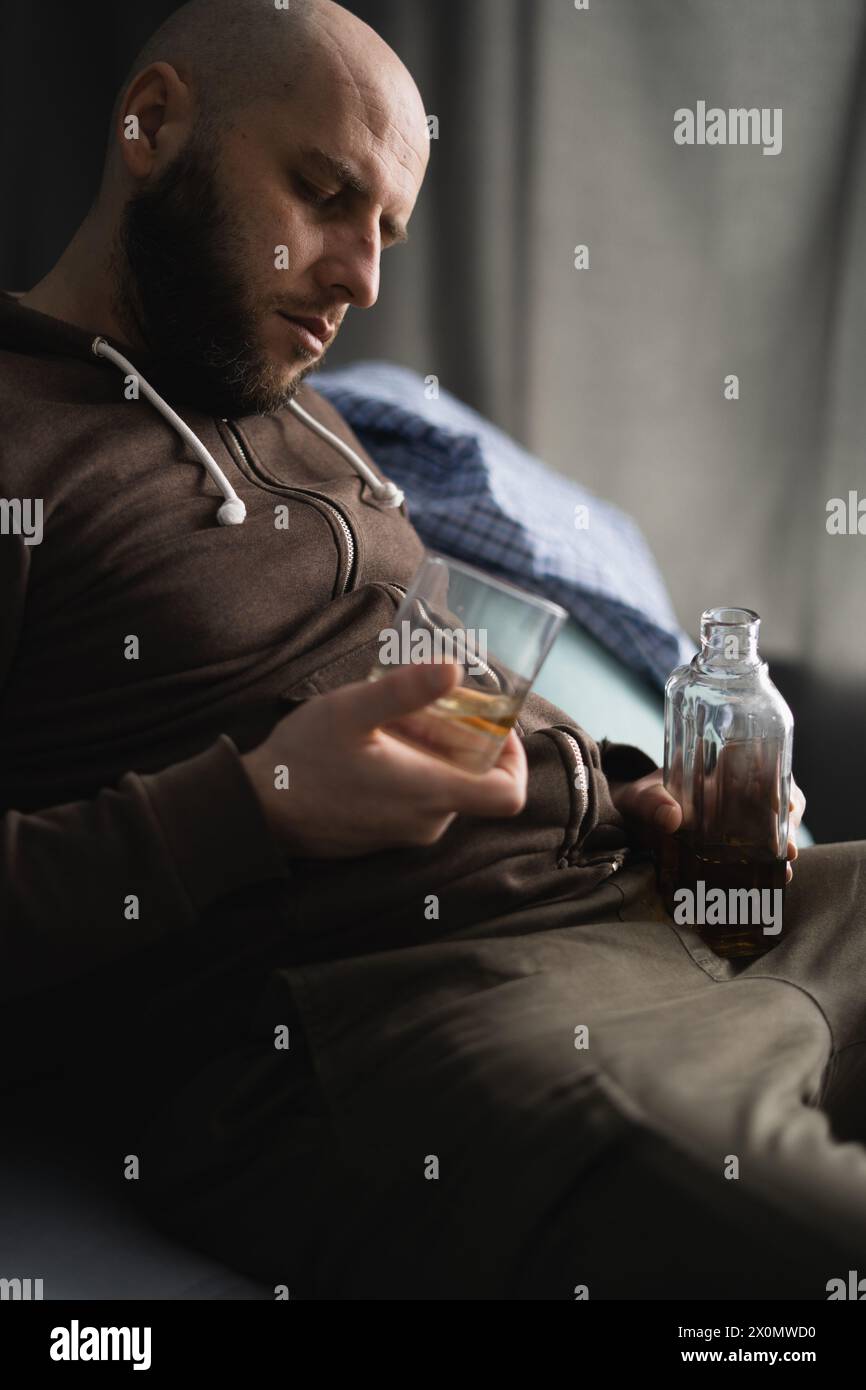 alcoholism, alcohol addiction and people concept. Man alcoholic ...