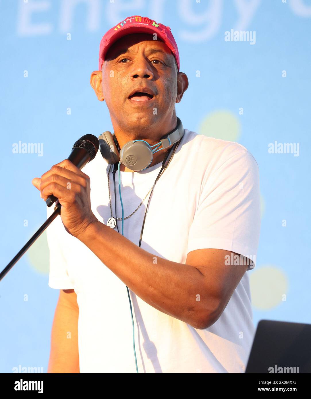 New Orleans, USA. 12th Apr, 2024. DJ Captain Charles perform during the French Quarter Festival ...