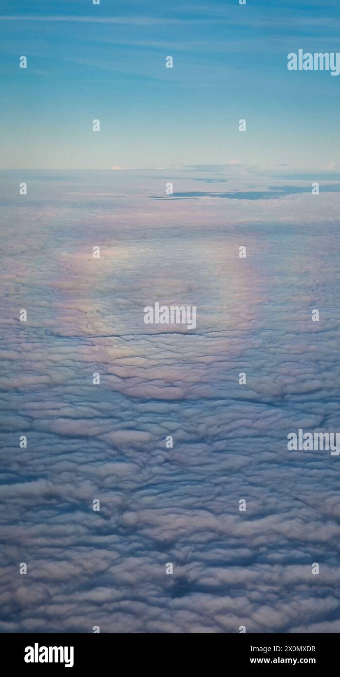 Optical phenomenon known as glory, seen through the window of an ...