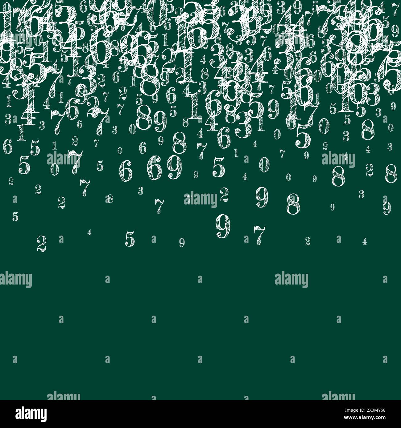 Scattered numbers. White chalk digits flying chaotic. Back to school ...