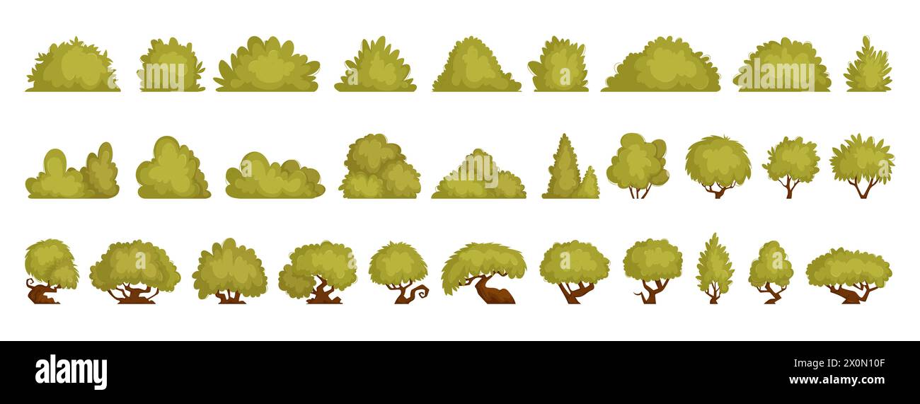 Set of garden green plant isolated on white background. Shrub bush ...