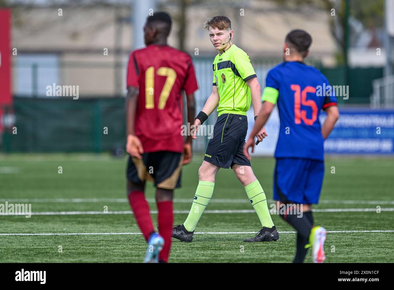 Bilzen, Belgium. 10th Apr, 2024. referee Robbe Mengels pictured during ...