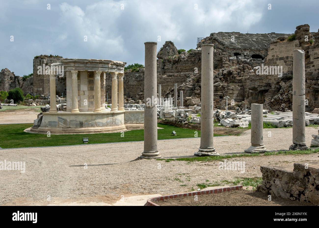 The Temple of Tyche (left) at Side in Turkiye which was originally ...