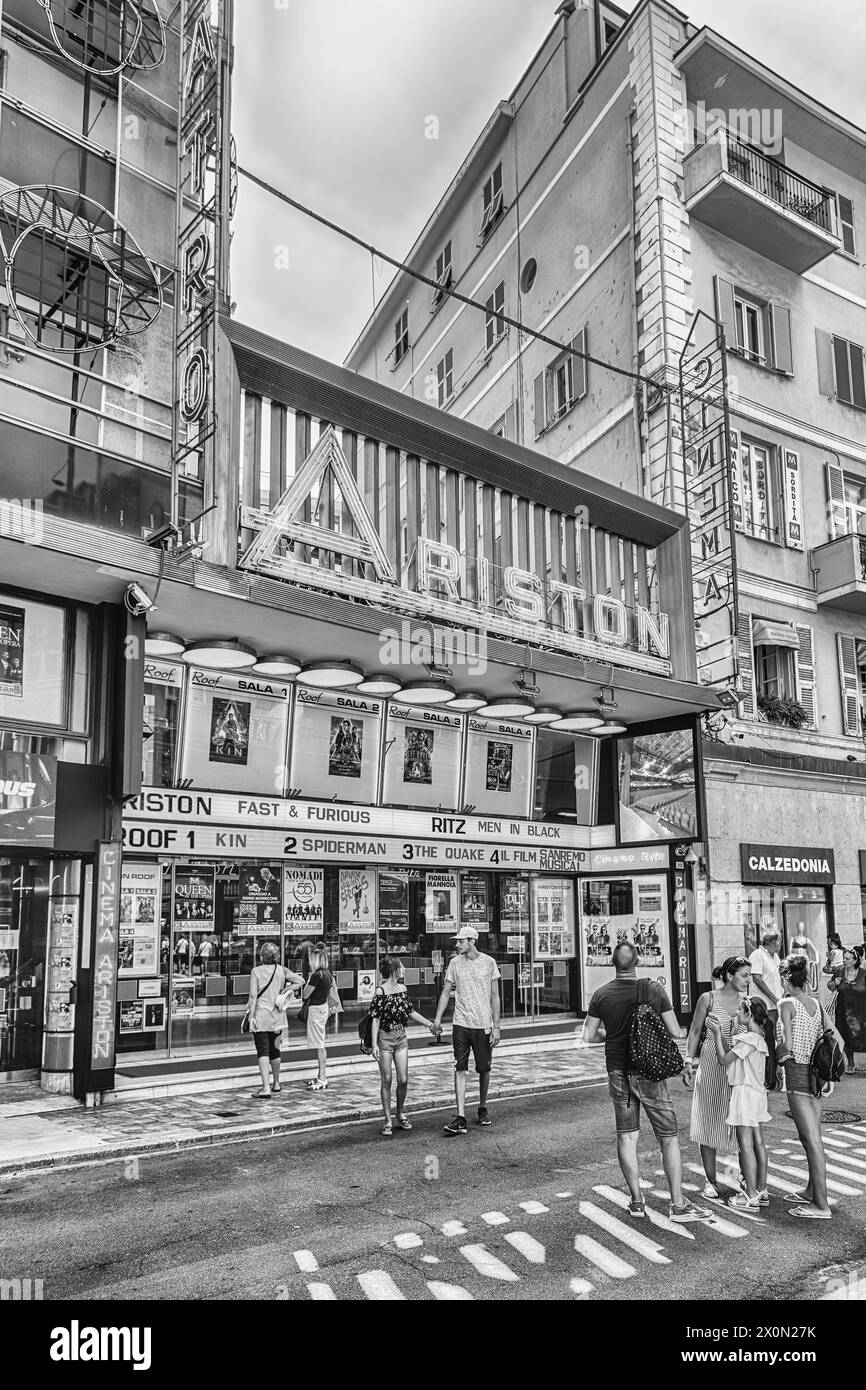 SANREMO, ITALY - AUGUST 18: Facade of the iconic Ariston Theatre ...