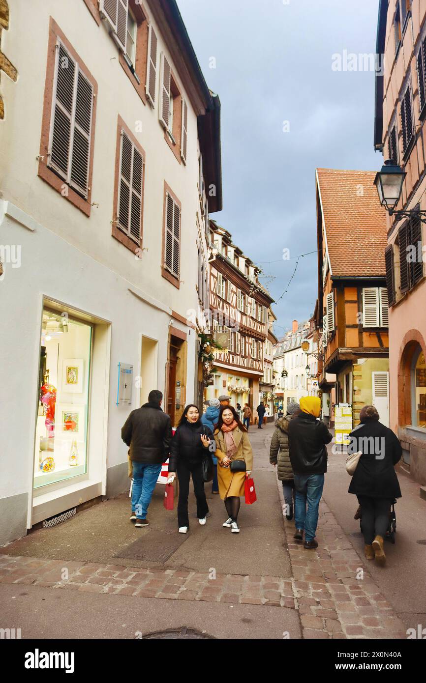 Colmar, France - December 21, 2023: Street in the old town Stock Photo ...