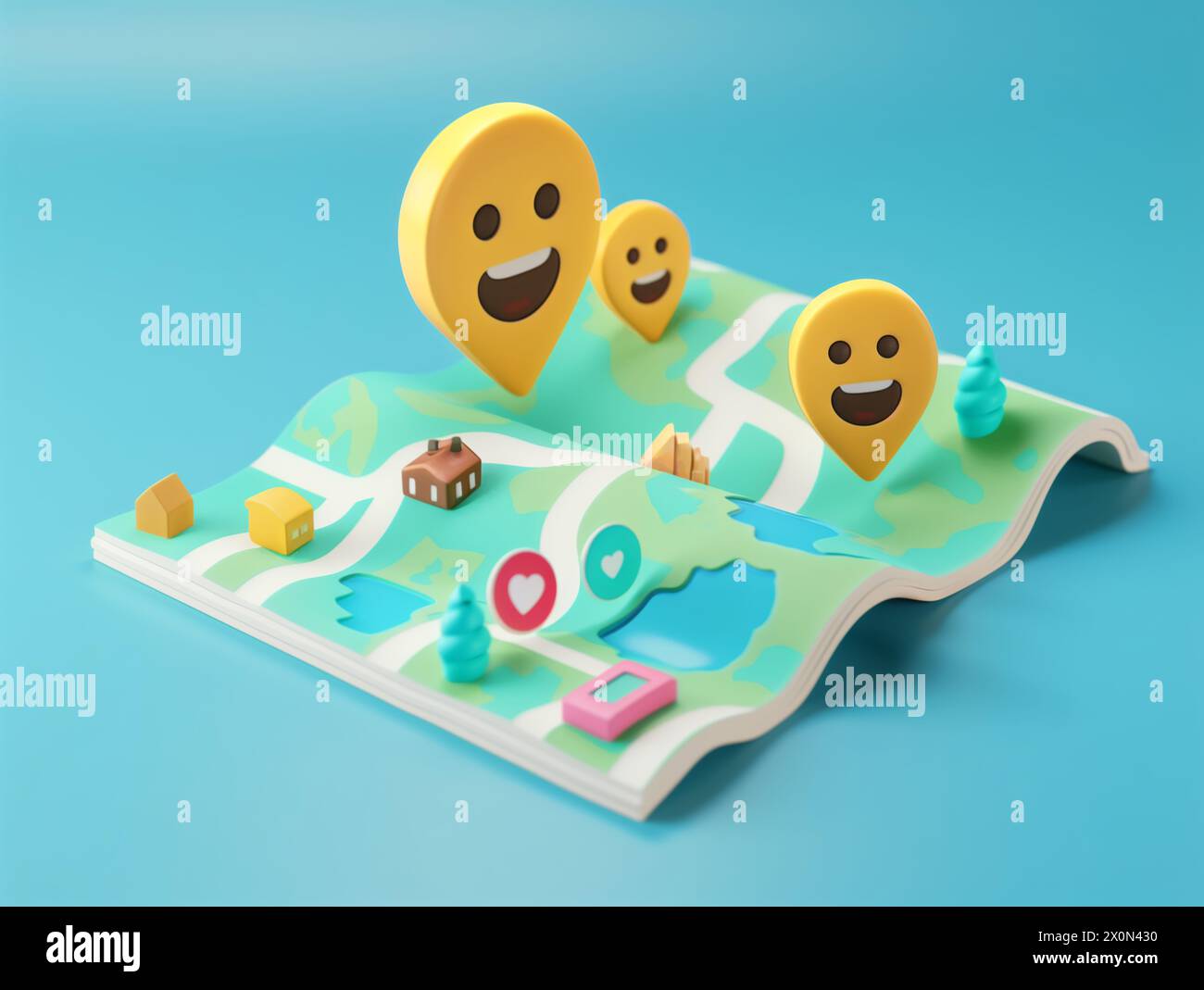 Smilie face map gps emoji 3d render happy Stock Photo - Alamy