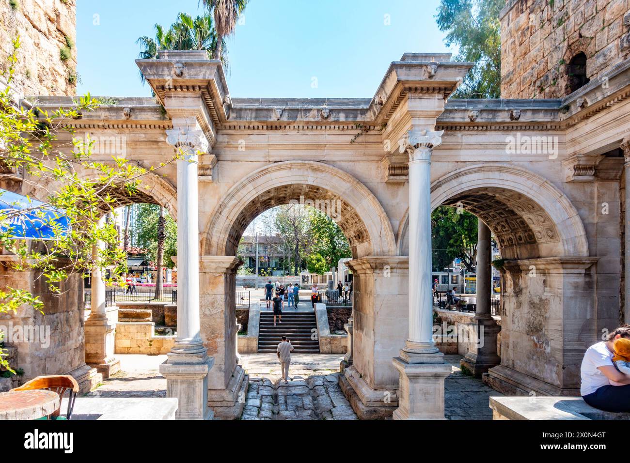 Hadrian's Gate stood between remains of the old city walls in Antalya ...