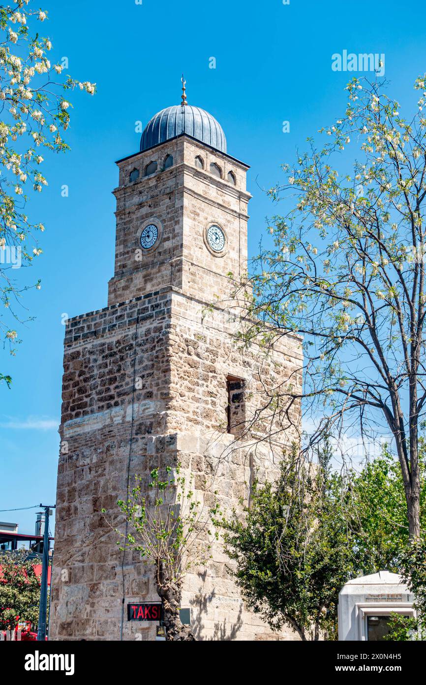 Antalya Saat Kulesi, the byzantine clock tower which is a local ...
