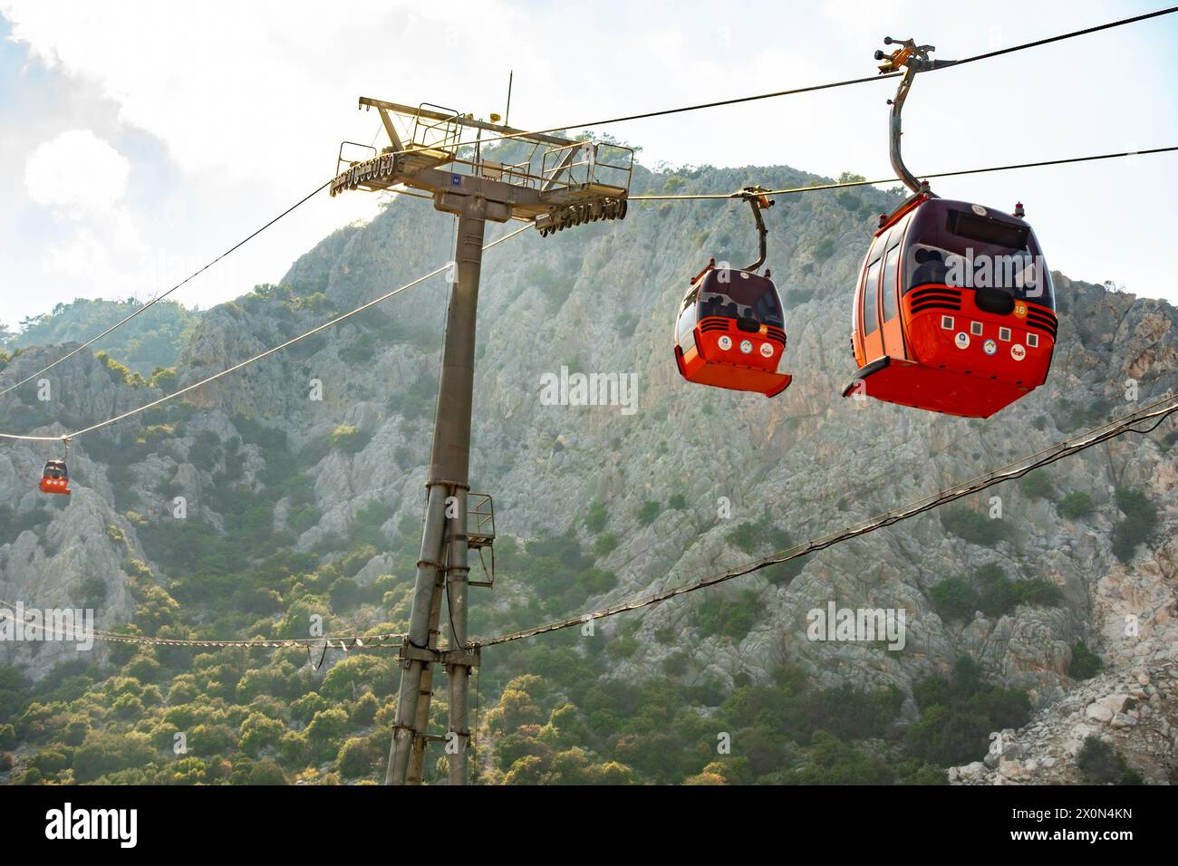 The Tunektepe cable car near Antalya in Turkey is a popular tourist ...