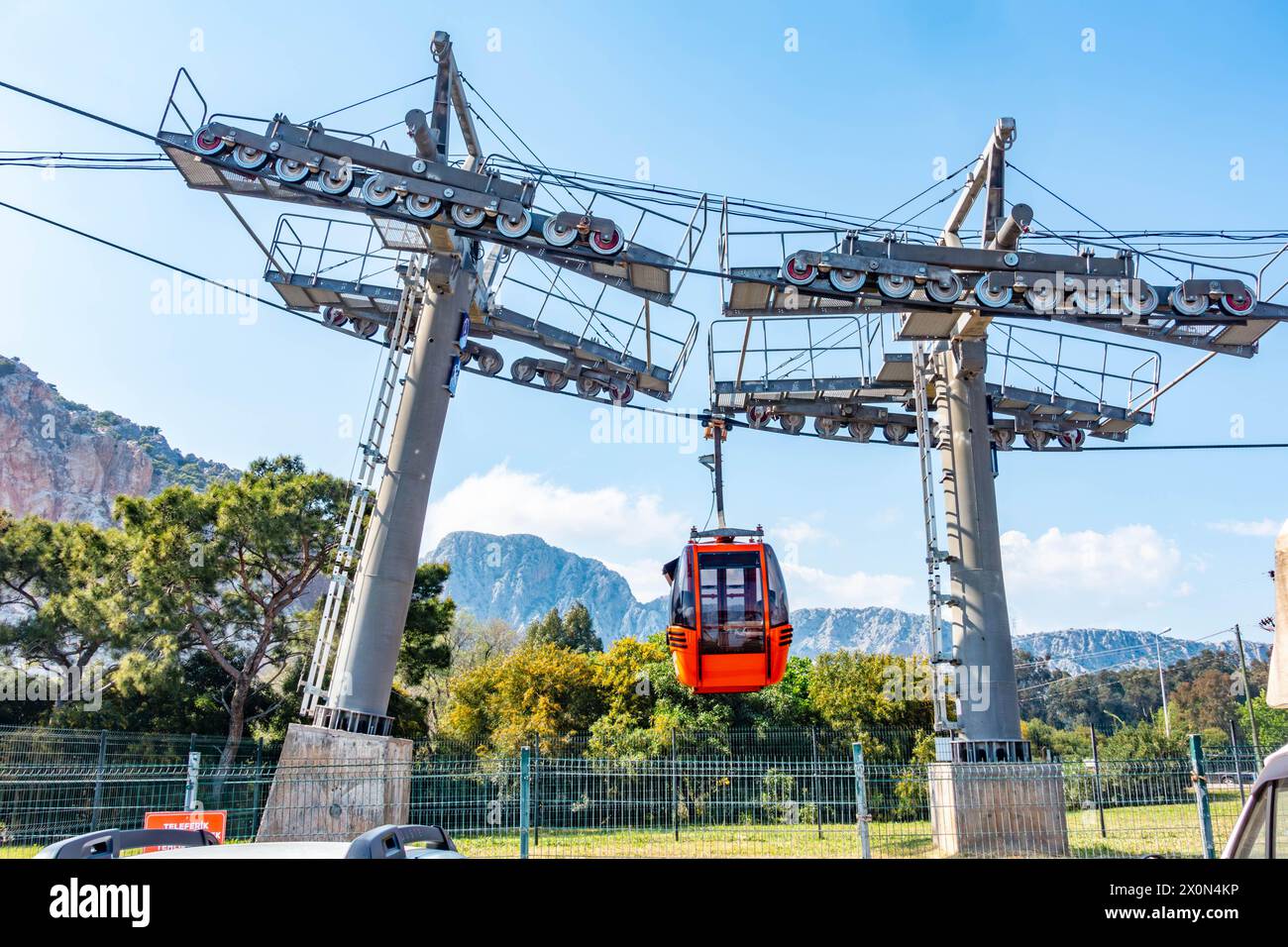The Tunektepe cable car near Antalya in Turkey is a popular tourist ...