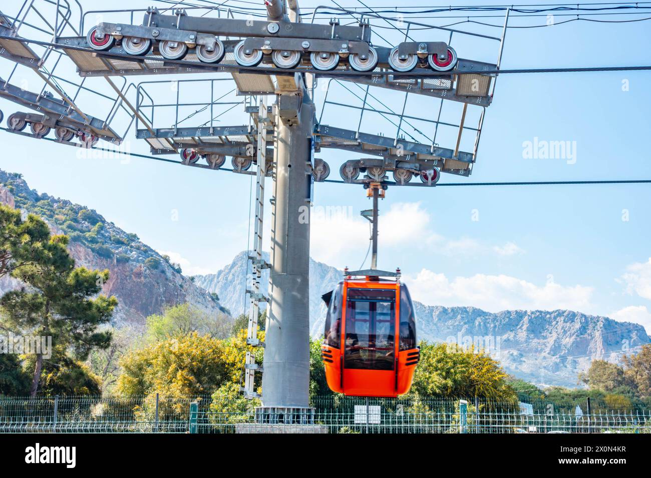 The Tunektepe cable car near Antalya in Turkey is a popular tourist ...