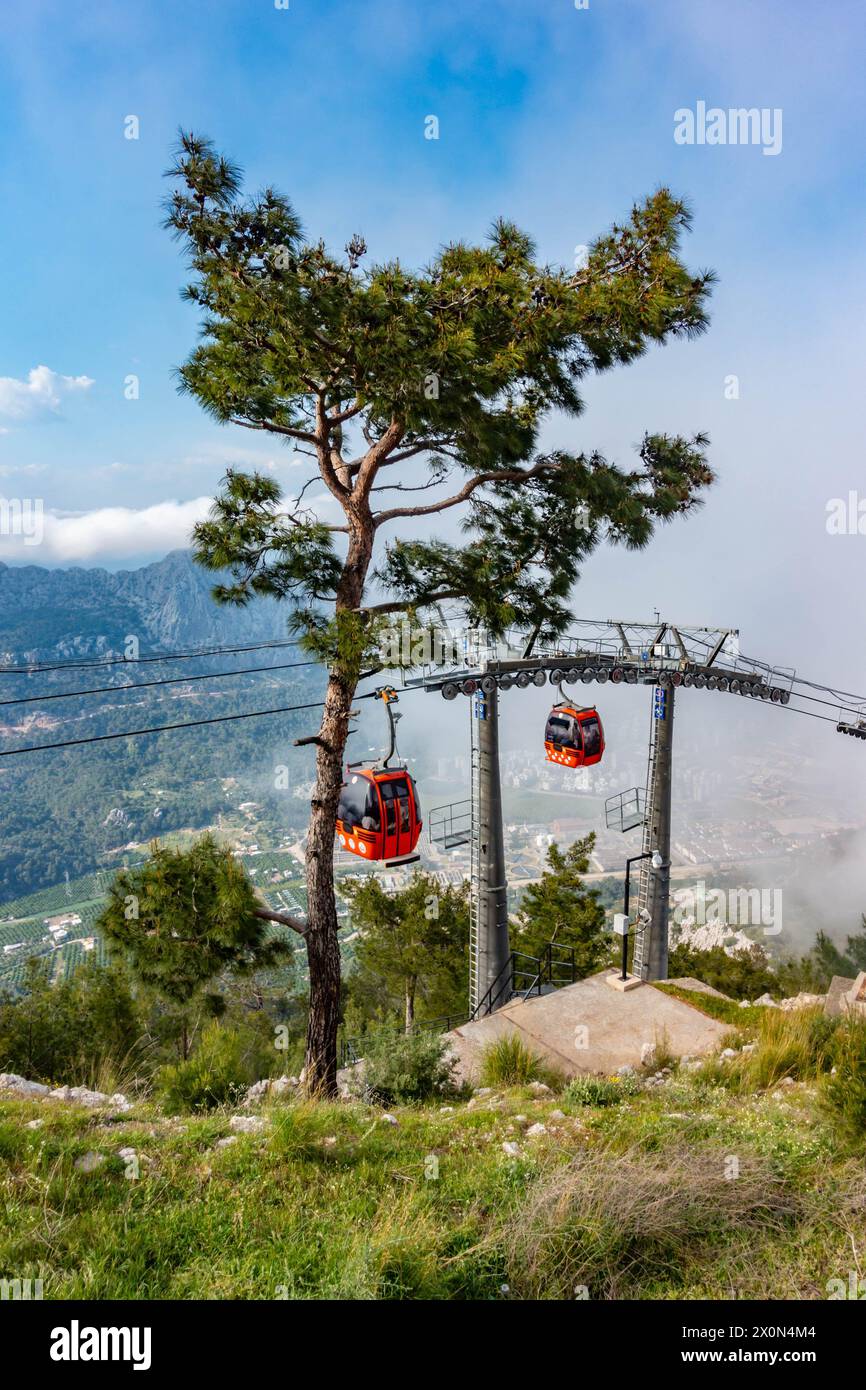 The Tunektepe cable car near Antalya in Turkey is a popular tourist ...