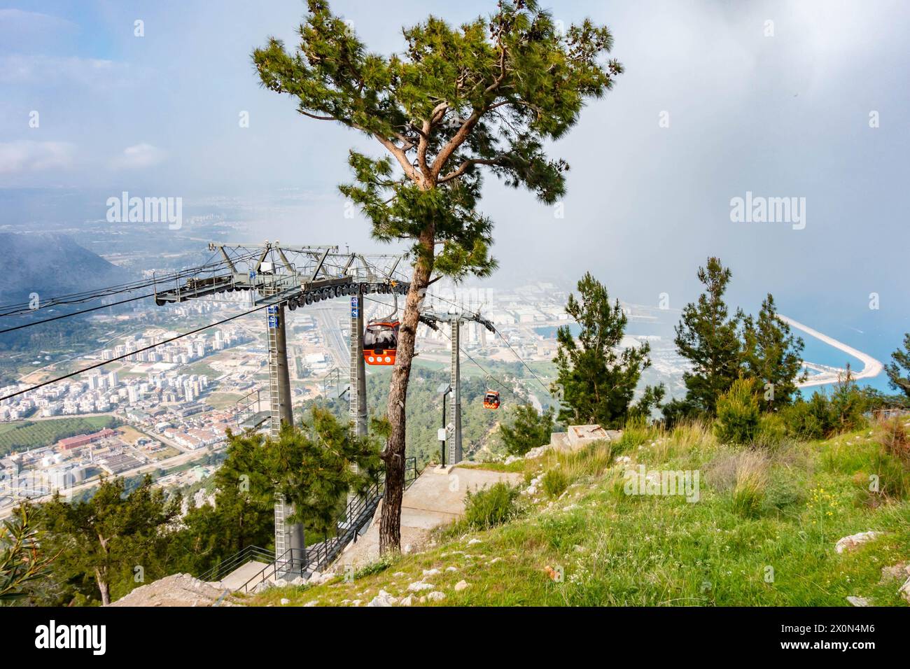 The Tunektepe cable car near Antalya in Turkey is a popular tourist ...