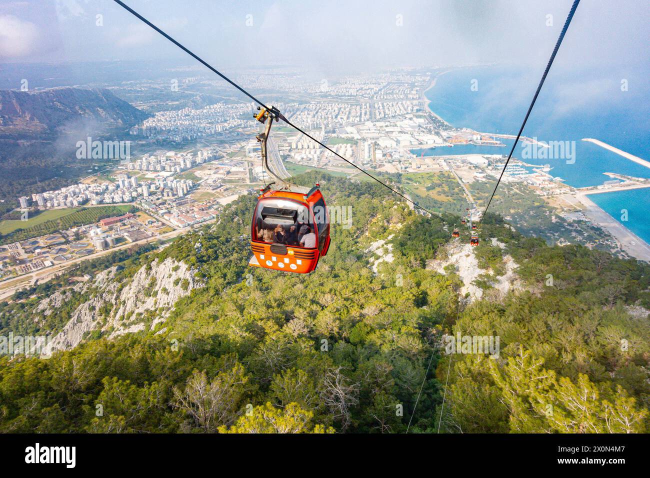 The Tunektepe cable car near Antalya in Turkey is a popular tourist ...