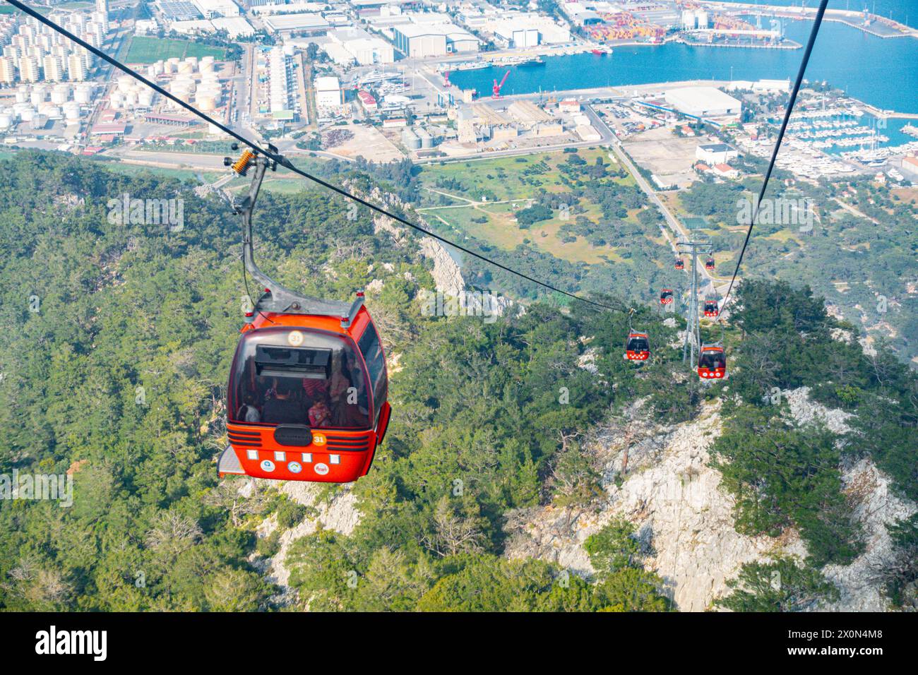The Tunektepe cable car near Antalya in Turkey is a popular tourist ...