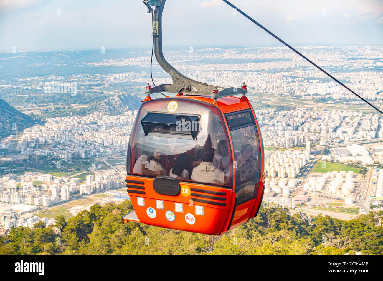 The Tunektepe cable car near Antalya in Turkey is a popular tourist ...