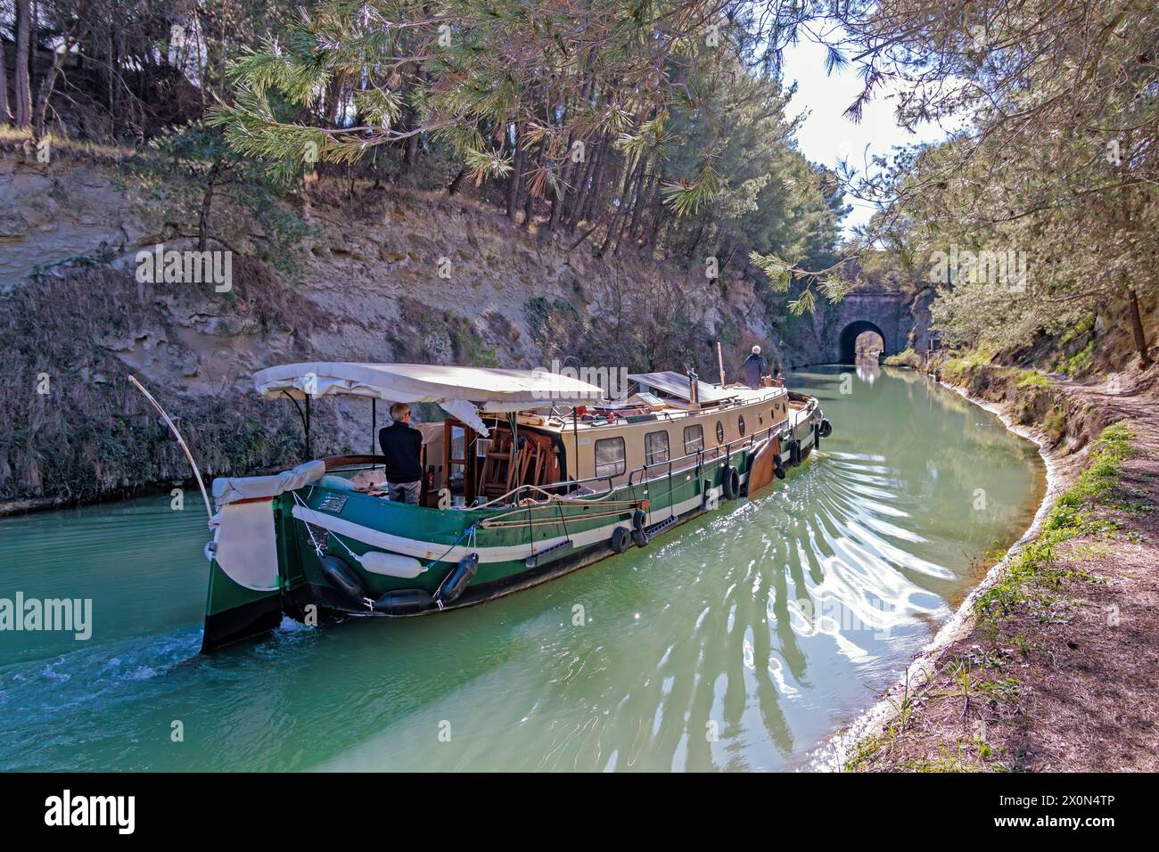 Passage of the Malpas Tunnel. Boating on the Canal du Midi near Beziers ...