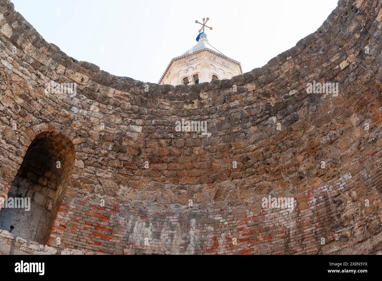 Ancient stone semi-circular wall with arched windows at Split Croatia ...