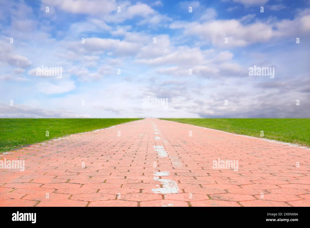 Road under blue sky cloud. Path texture background with green grass and ...