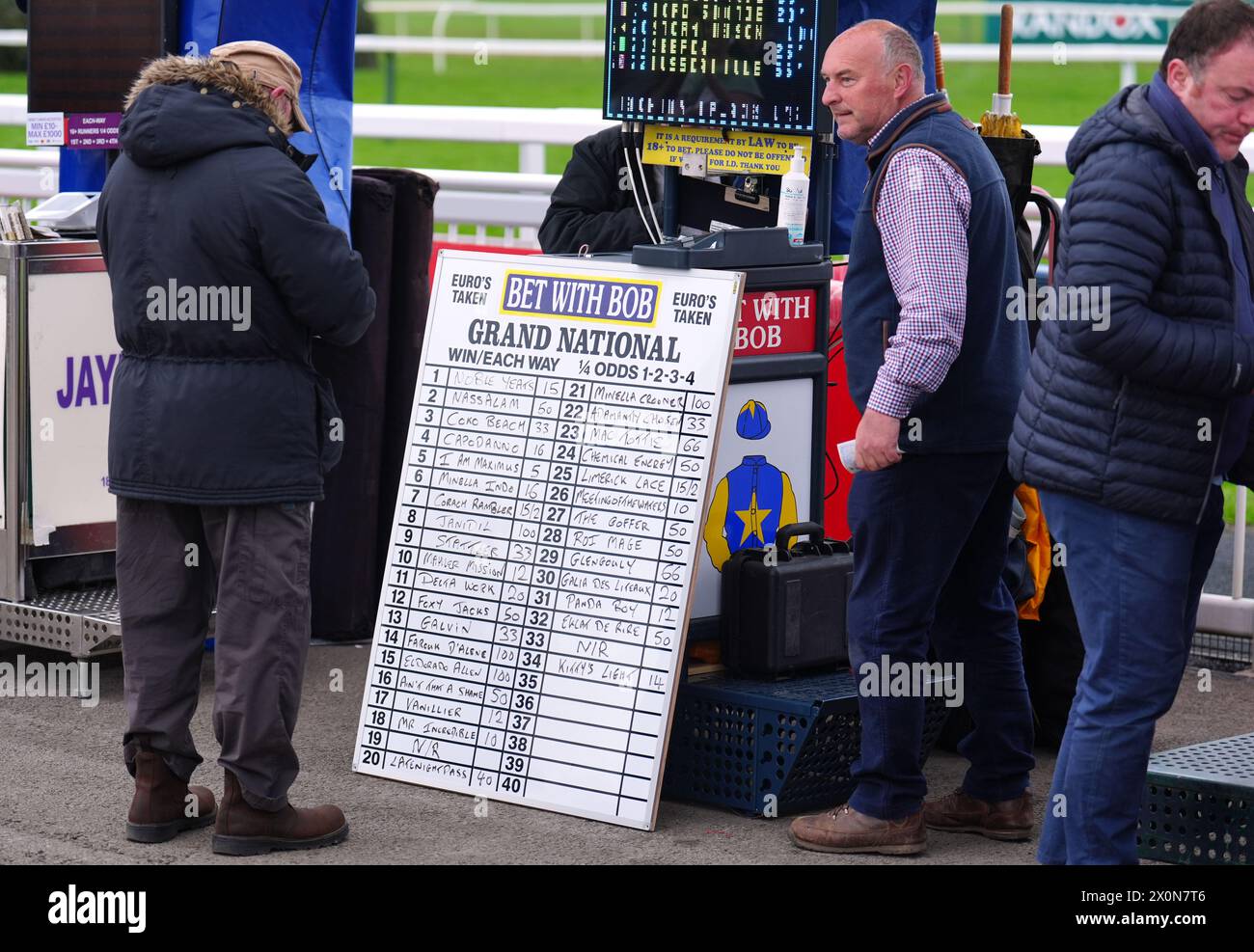Bookmaker stalls list the runners and odds for the Grand National on ...