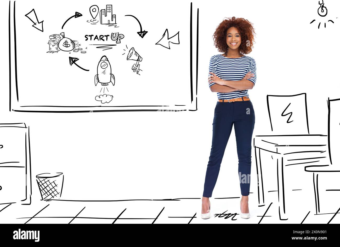 Portrait, arms crossed and woman for startup in white background with ...