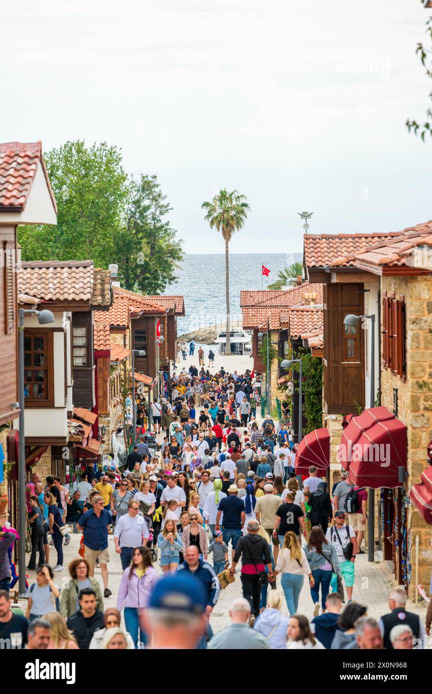 Side, Manavgat, Turkey – April 9, 2024: Liman Street of Side town of ...