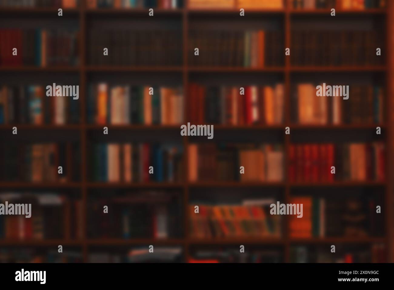 Blurred bookshelf background. Many old books in a bookstore or library ...