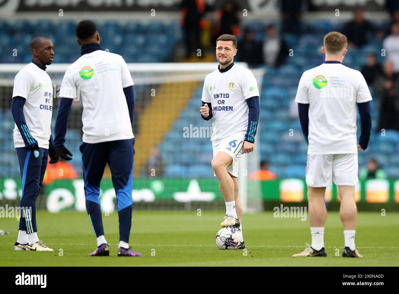 Leeds United's Liam Cooper during his side’s warm up before the Sky Bet ...
