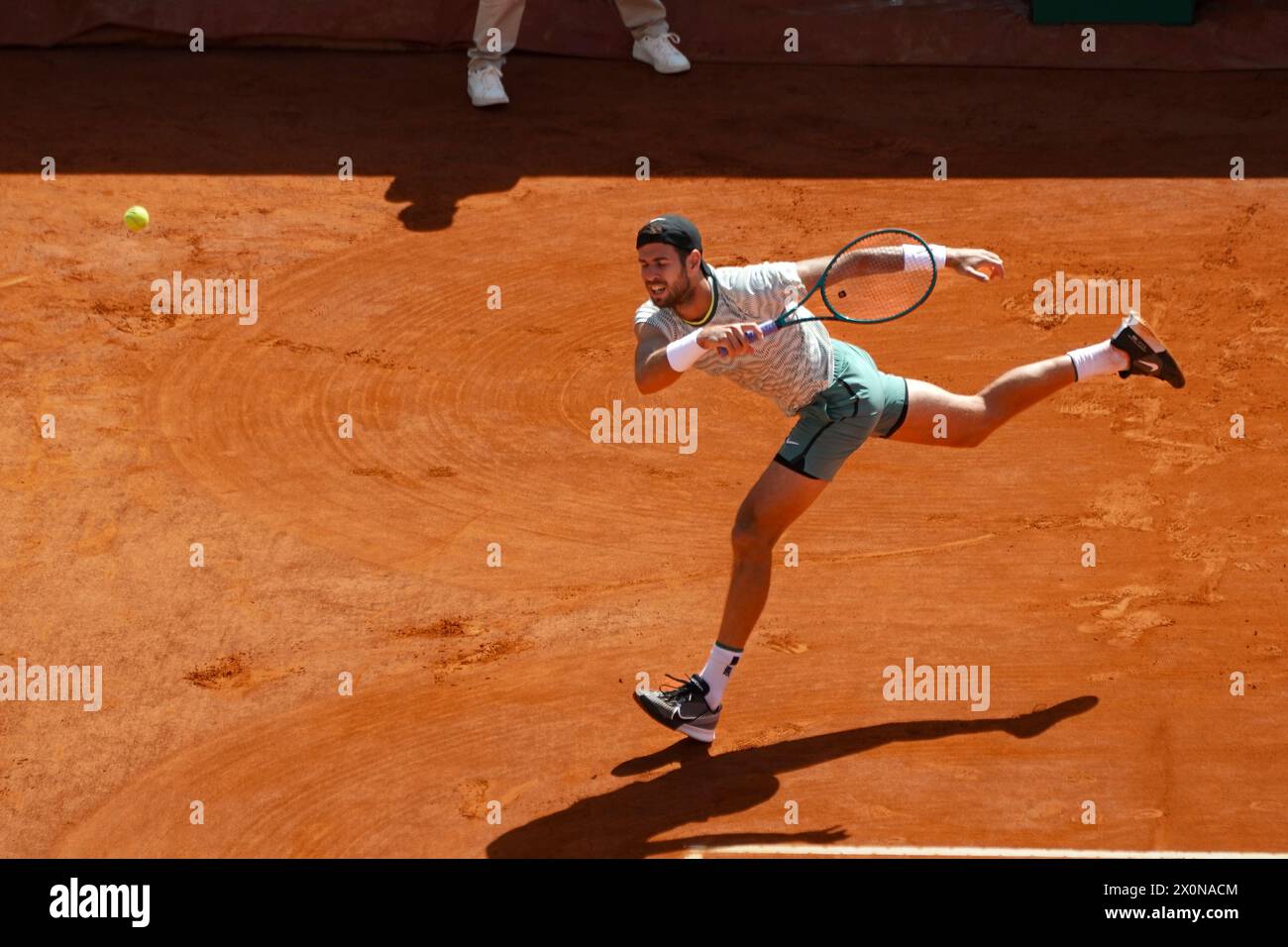 MONTE-CARLO, MONACO - APRIL 12: Karen Khachanov of Russia against Stefanos Tsitsipas of Greece ...