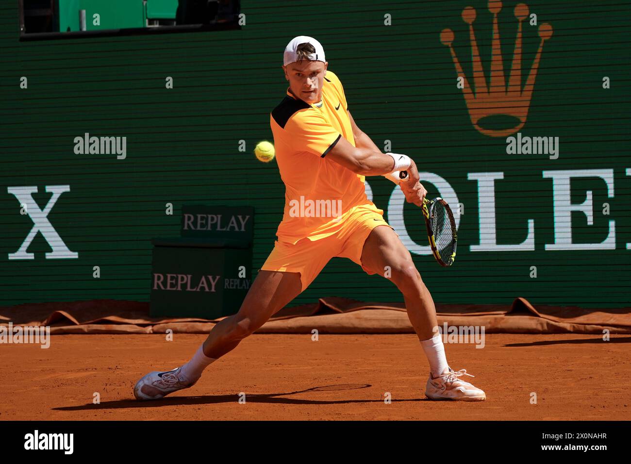 MONTE-CARLO, MONACO - APRIL 12: Holger Rune of Danemark against Jannik Sinner of Italy in their ...