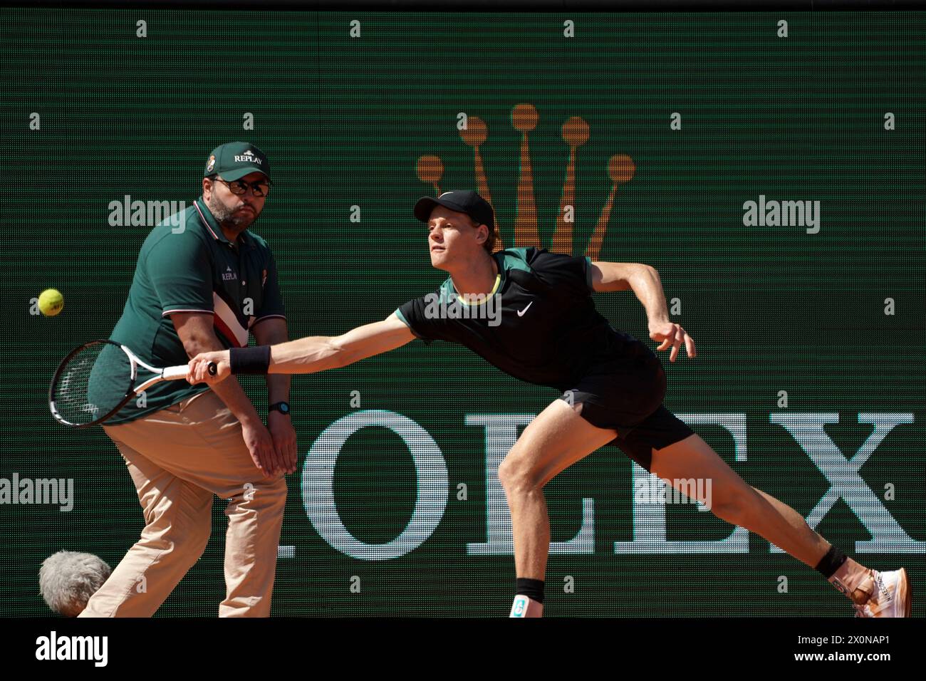 MONTE-CARLO, MONACO - APRIL 12: Jannik Sinner of Italy against Holger Rune of Denmark in their ...