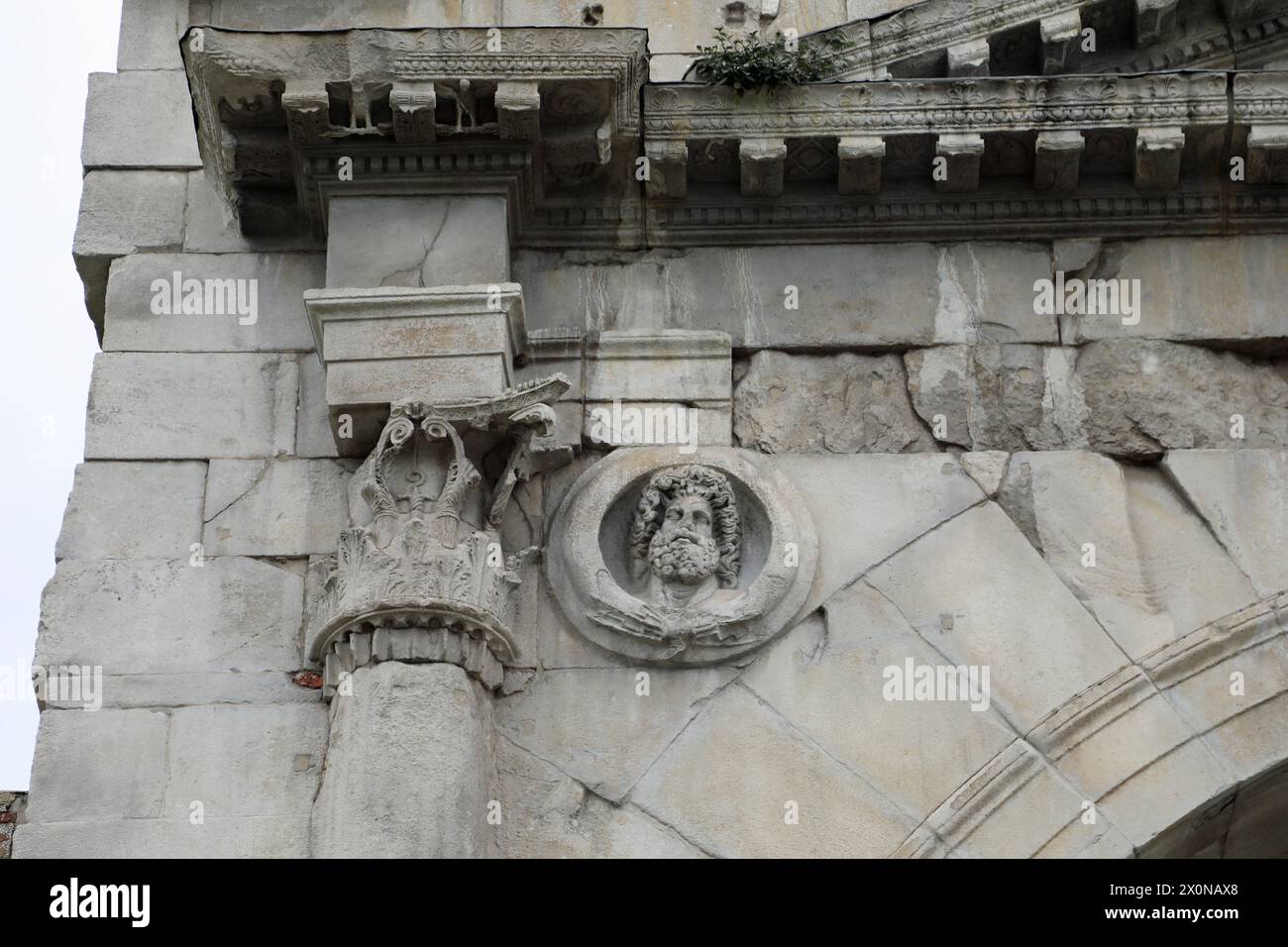 Medallion showing the head of Jupiter on the Arch of Augustus in Rimini ...