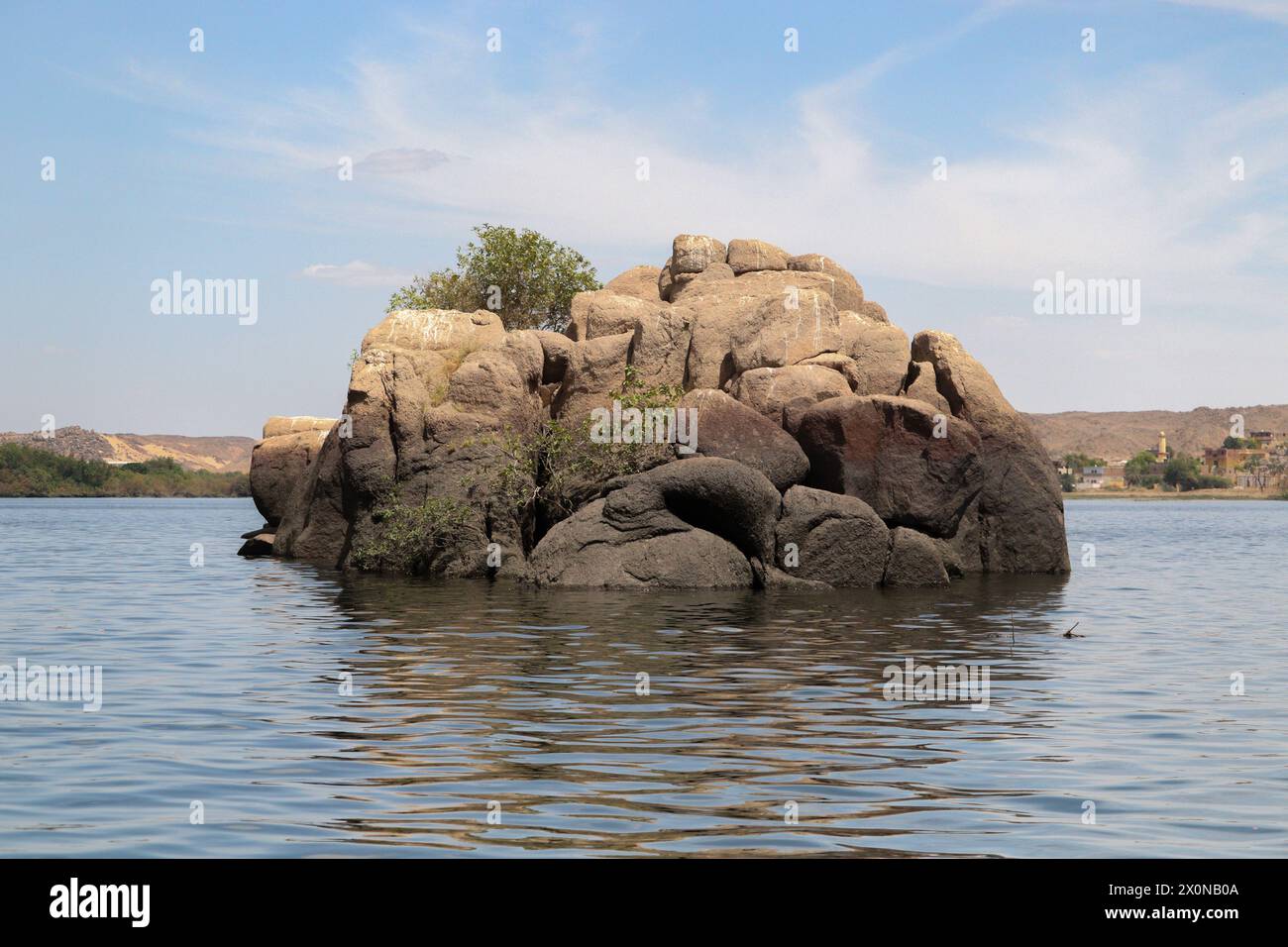 beautiful rock formation on the river nile in Aswan, Egypt Stock Photo ...