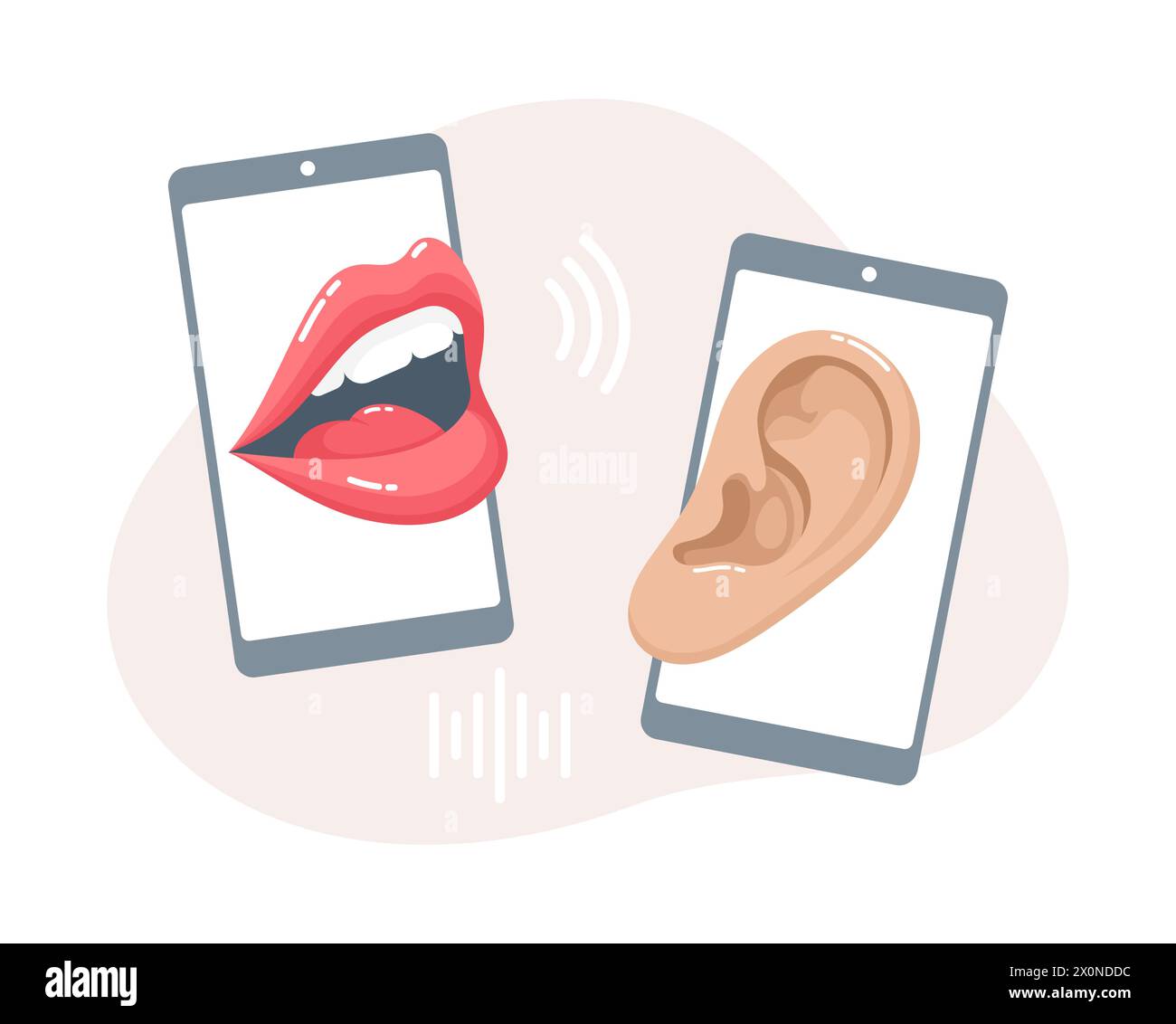 Phone conversation. A talking mouth and a listening ear on smartphone ...