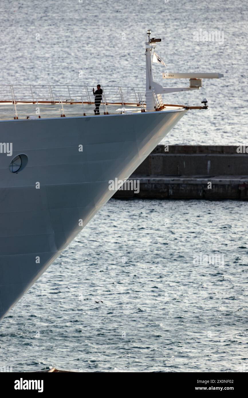 Sailor of the prow of a ship in Marseille harbour, France Stock Photo ...