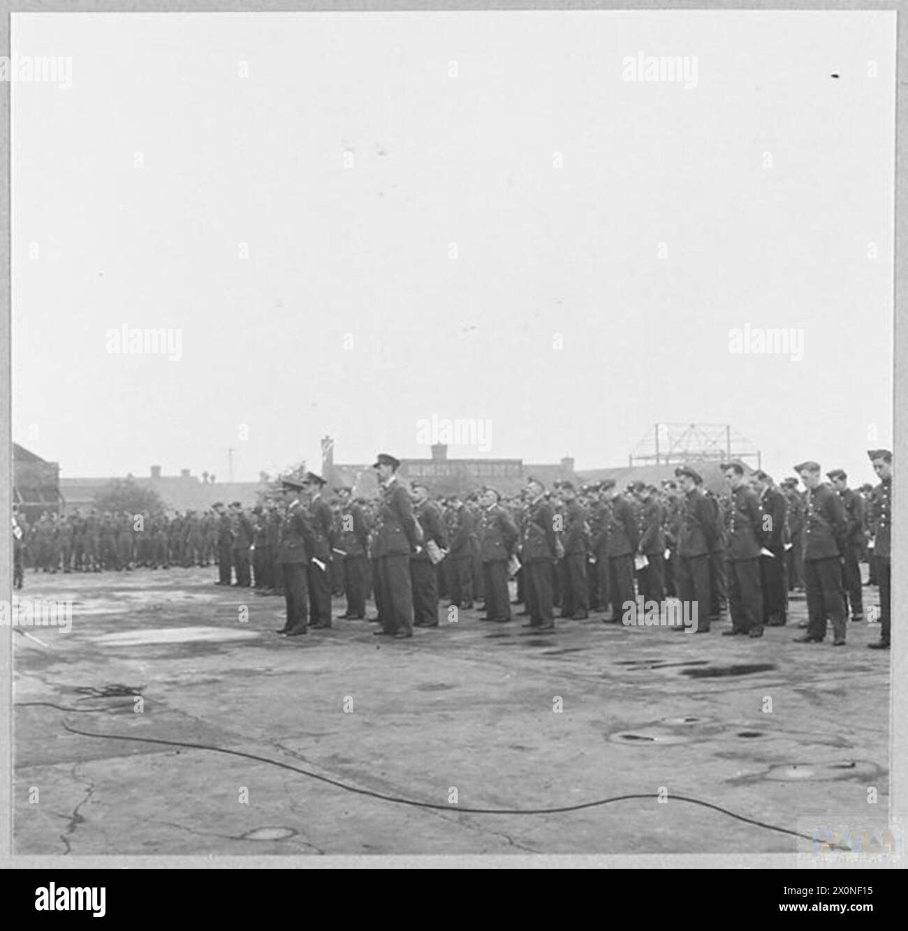 General view of an Air Training Corps church parade showing cadets and ...