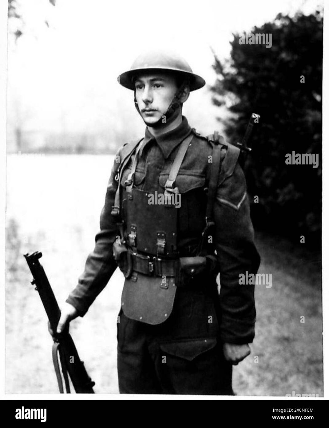 A soldier is shown wearing body armour designed for protection in ...