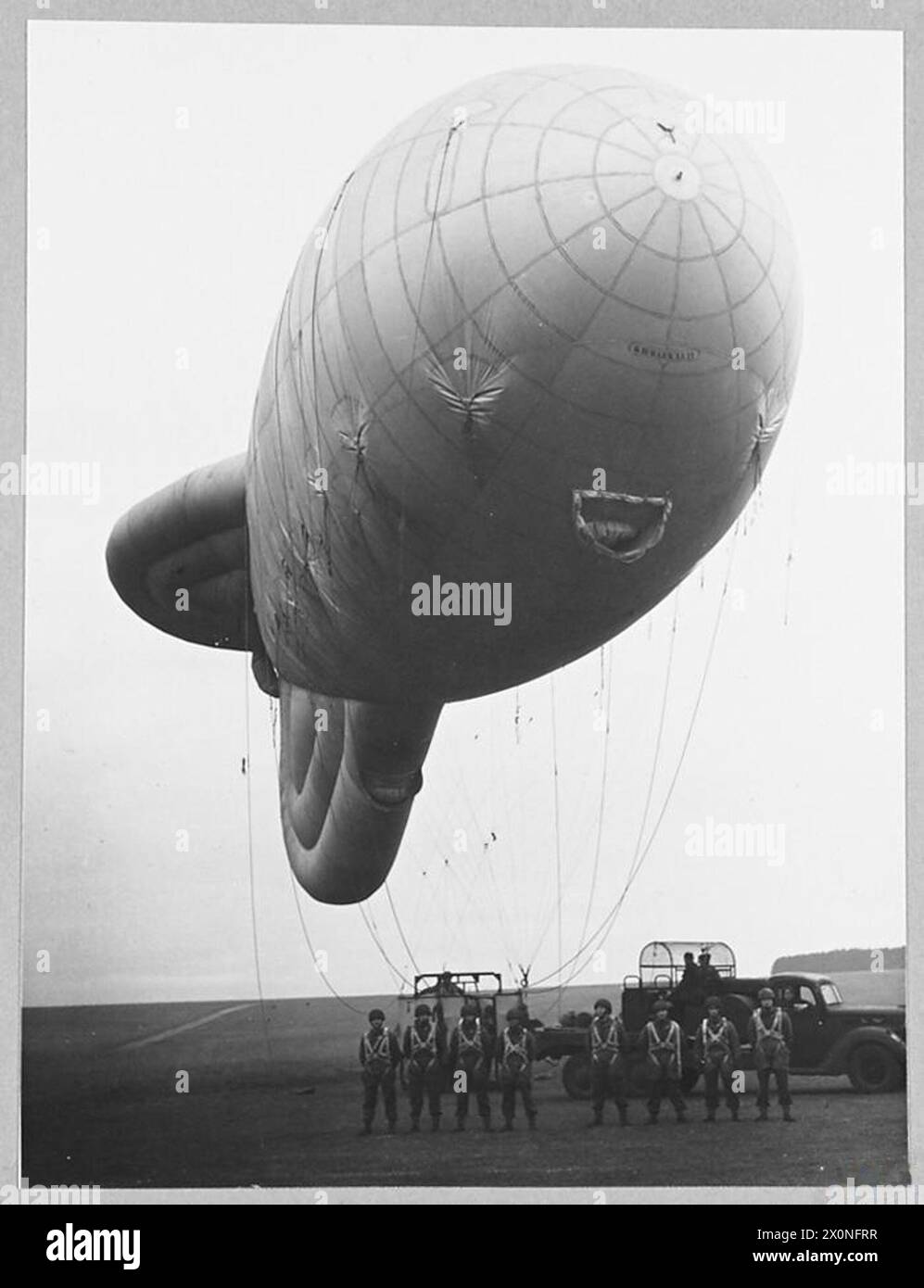 A captive balloon used for practice jumps by Britain's airborne ...