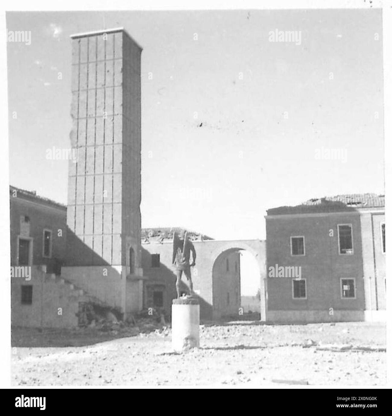 A view of the main square in the Anzio bridgehead area from outside a ...