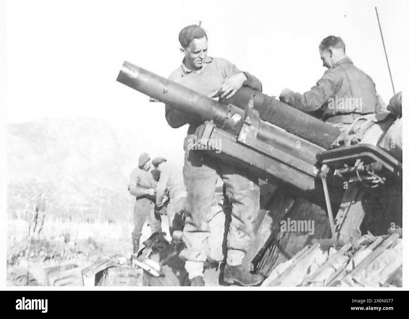 Photograph shows Sgt. G.A.V. Whyte working on the buffer of his Priest ...