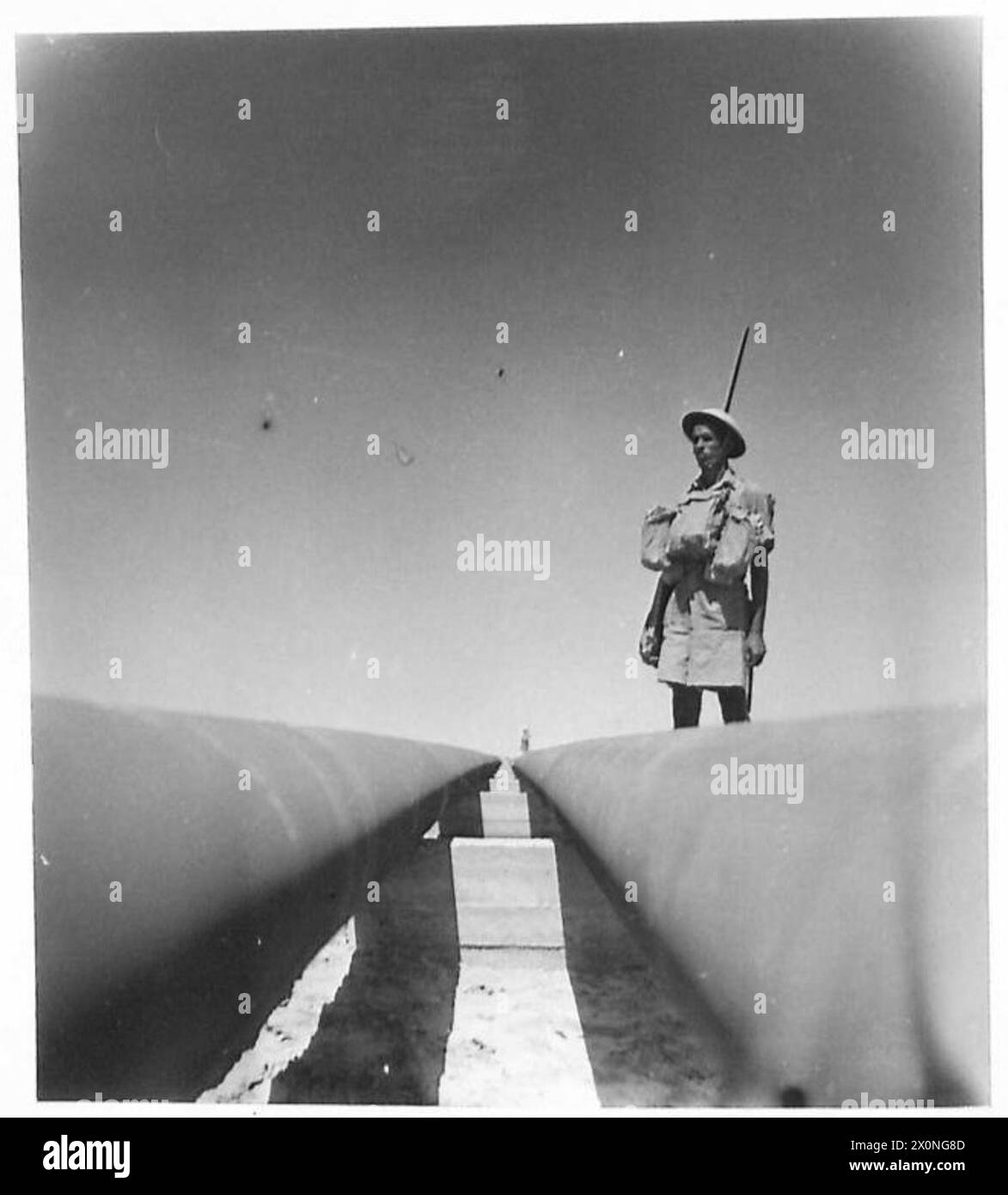 Indian riflemen guard a pipeline across Persia (Iran), ensuring the ...