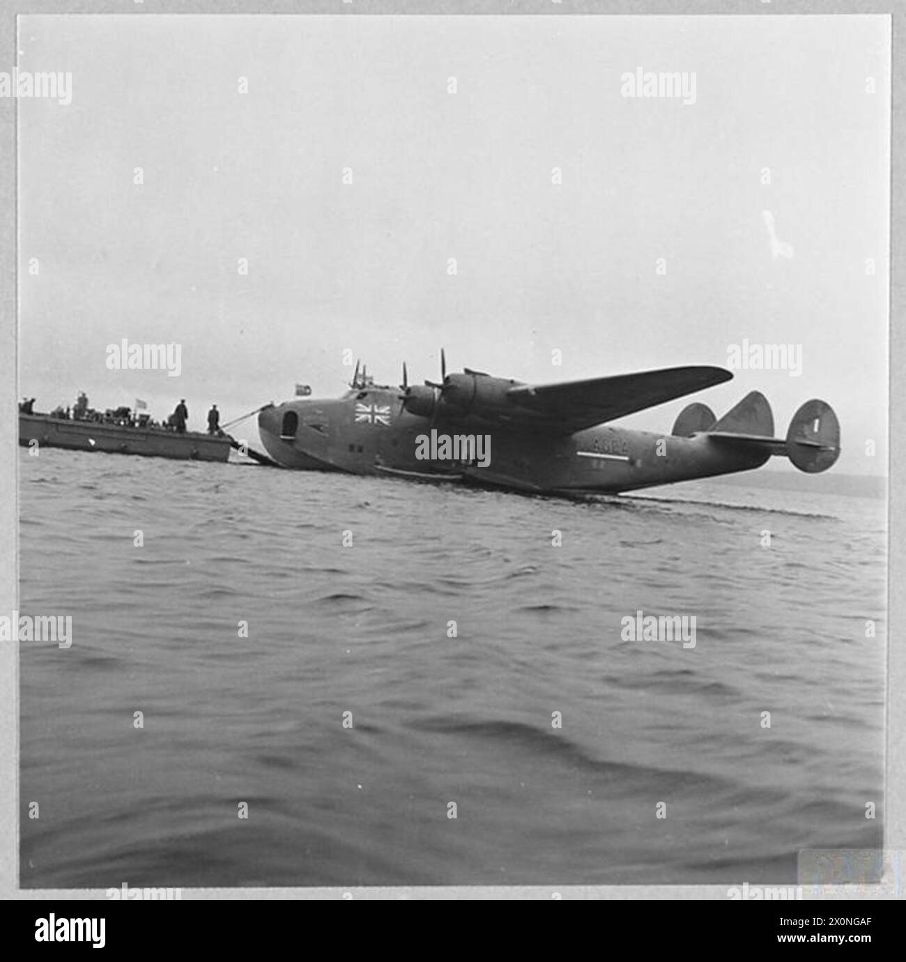 Photographic negative showing a BOAC Boeing flying boat on the waters ...