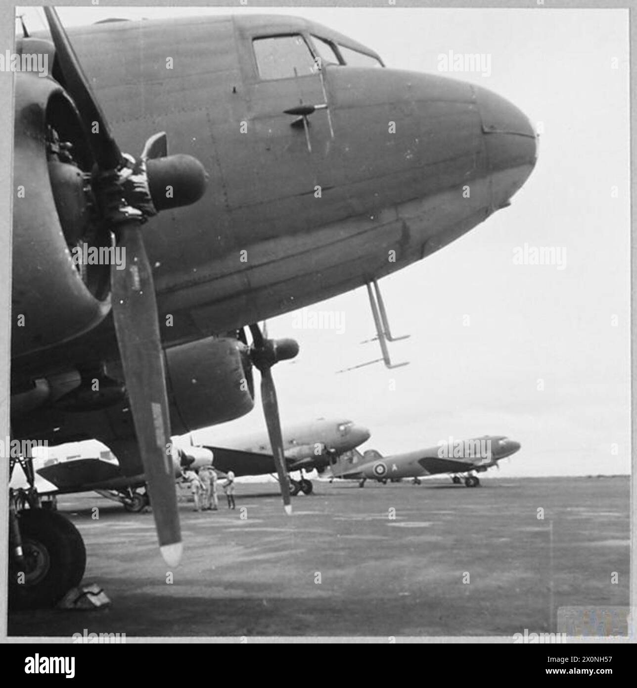 Dakota transport aircraft of RAF Transport Command are stationed at ...