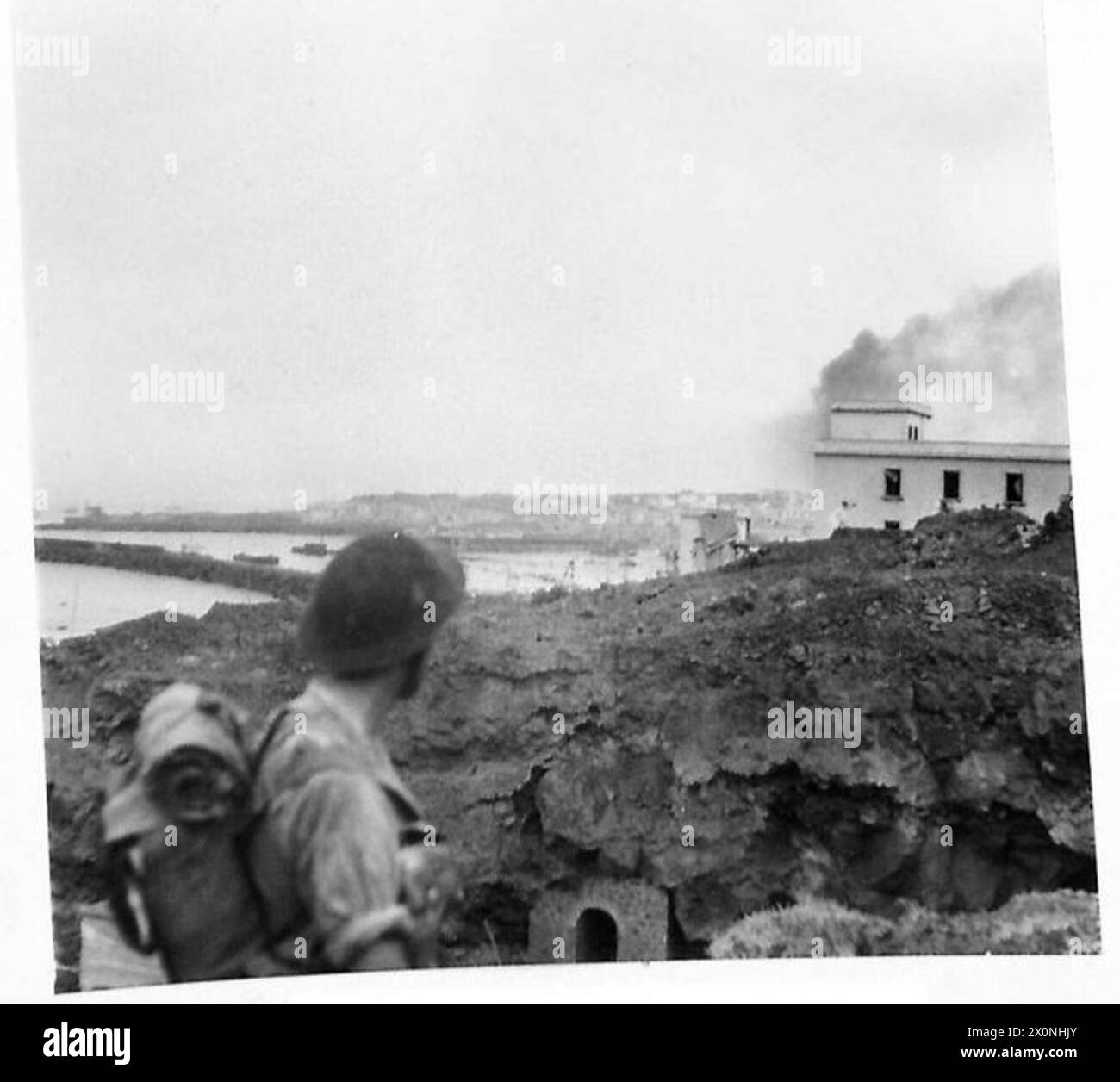 View from high ground overlooking the harbour at Pantelleria during its ...