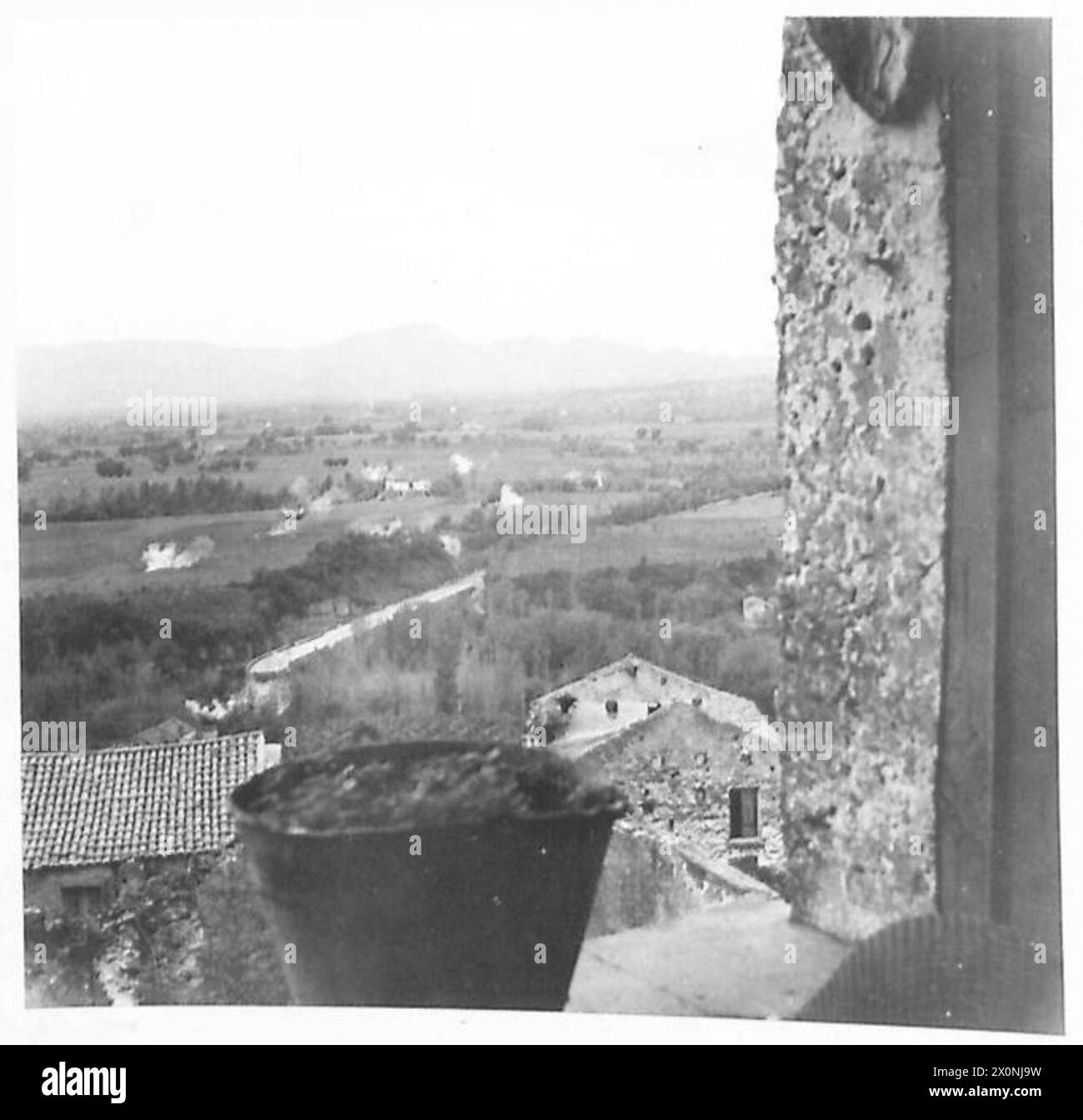 From a forward artillery observation post at Francolise, the Fifth Army ...