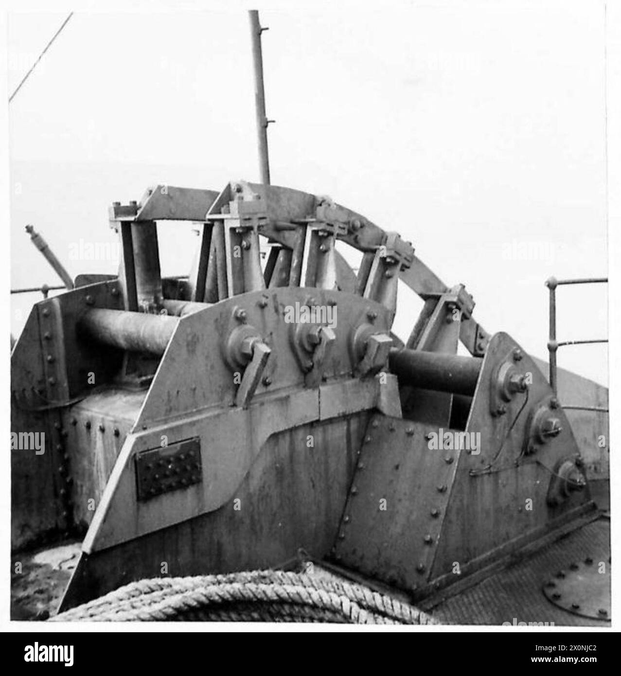 Stern rollers on the port side of a cable-laying ship used in naval ...