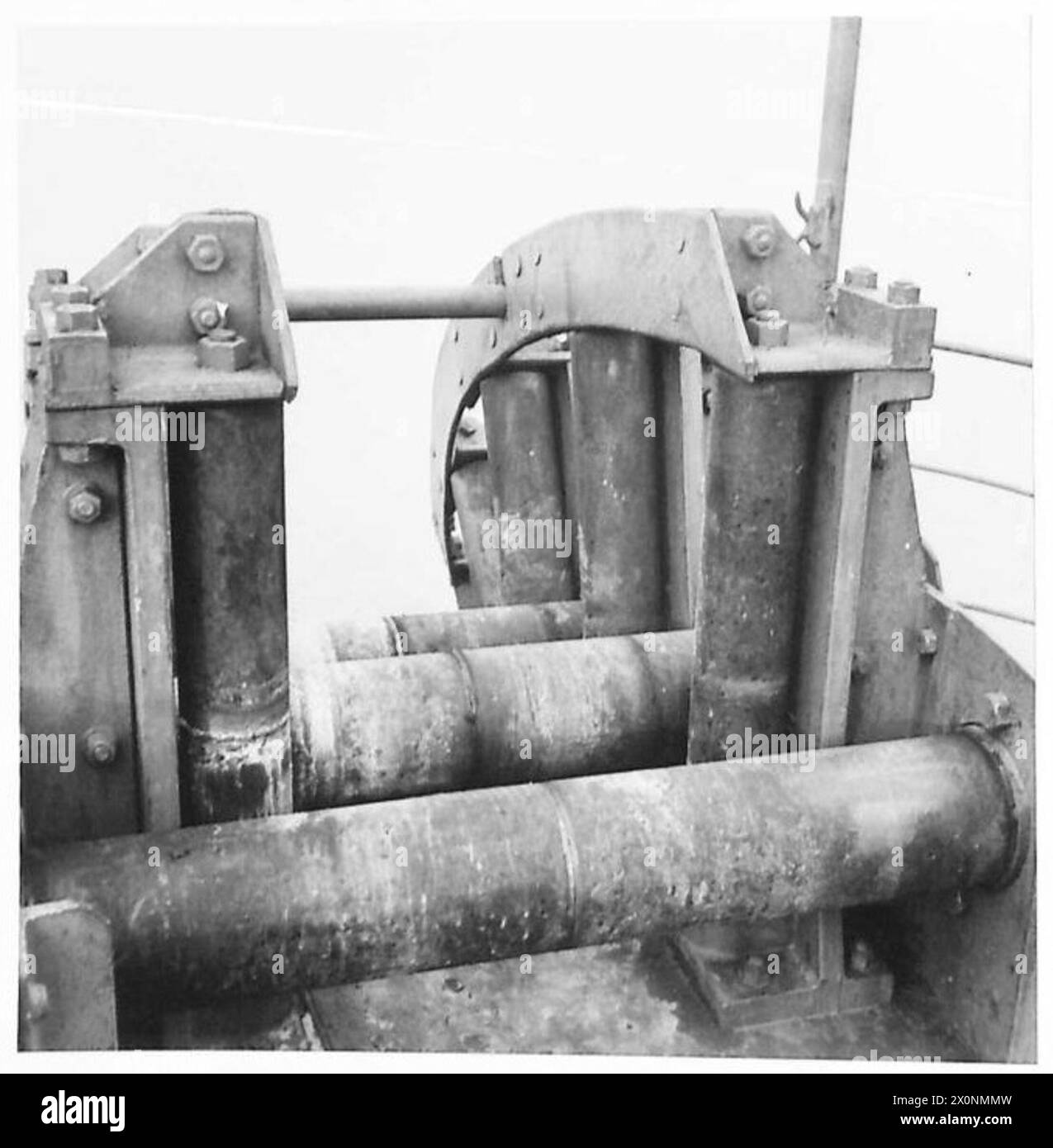 Close-up of stern rollers on a cable laying ship with a visible flare ...