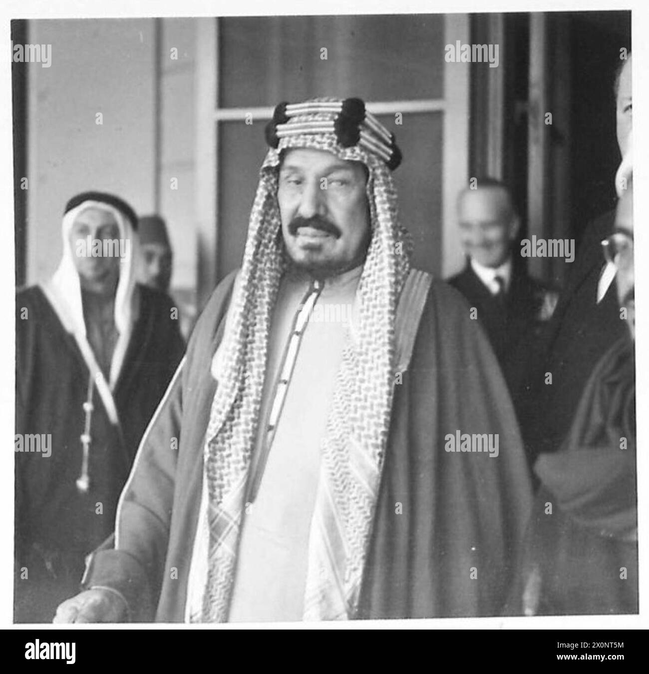 KING IBN SAUD VISITS BRITISH EMBASSY IN CAIRO - Close up of King 'Abd ...