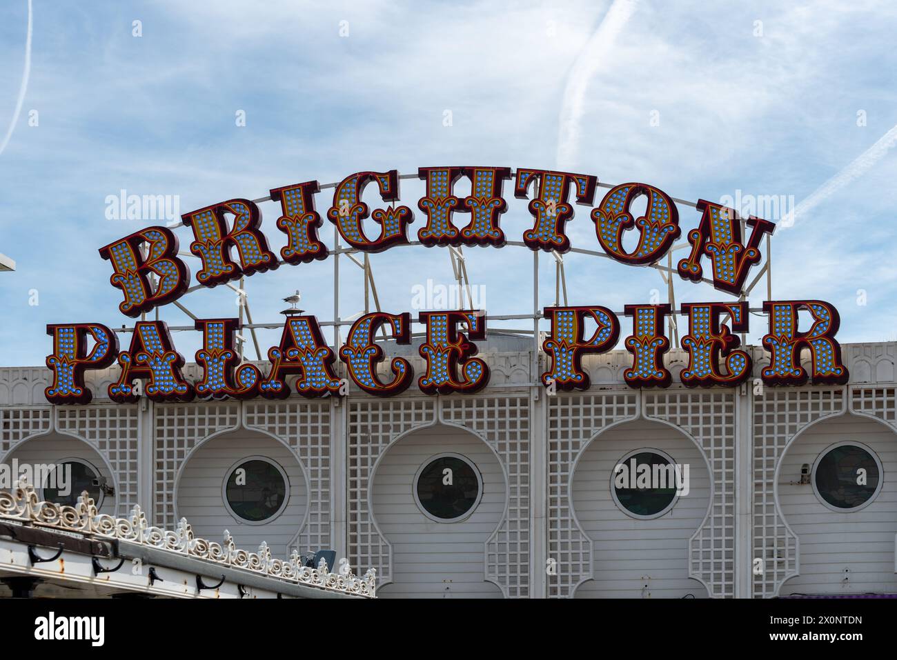 Large sign on Brighton's Palace Pier Stock Photo - Alamy